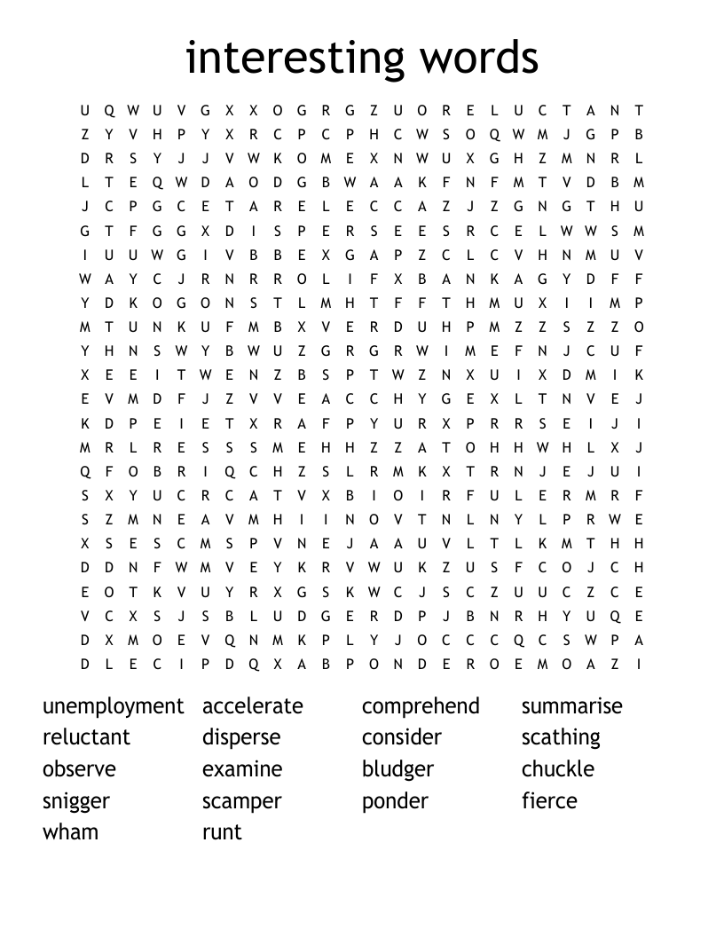 interesting words Word Search - WordMint