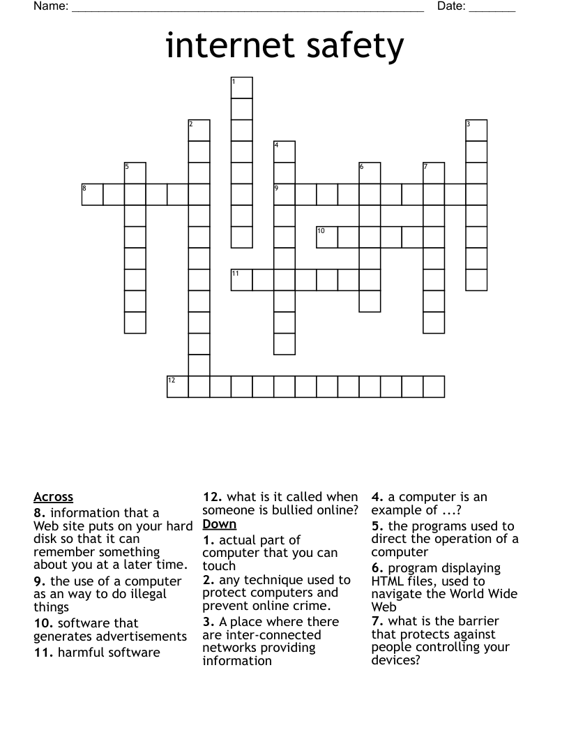 internet safety Crossword - WordMint