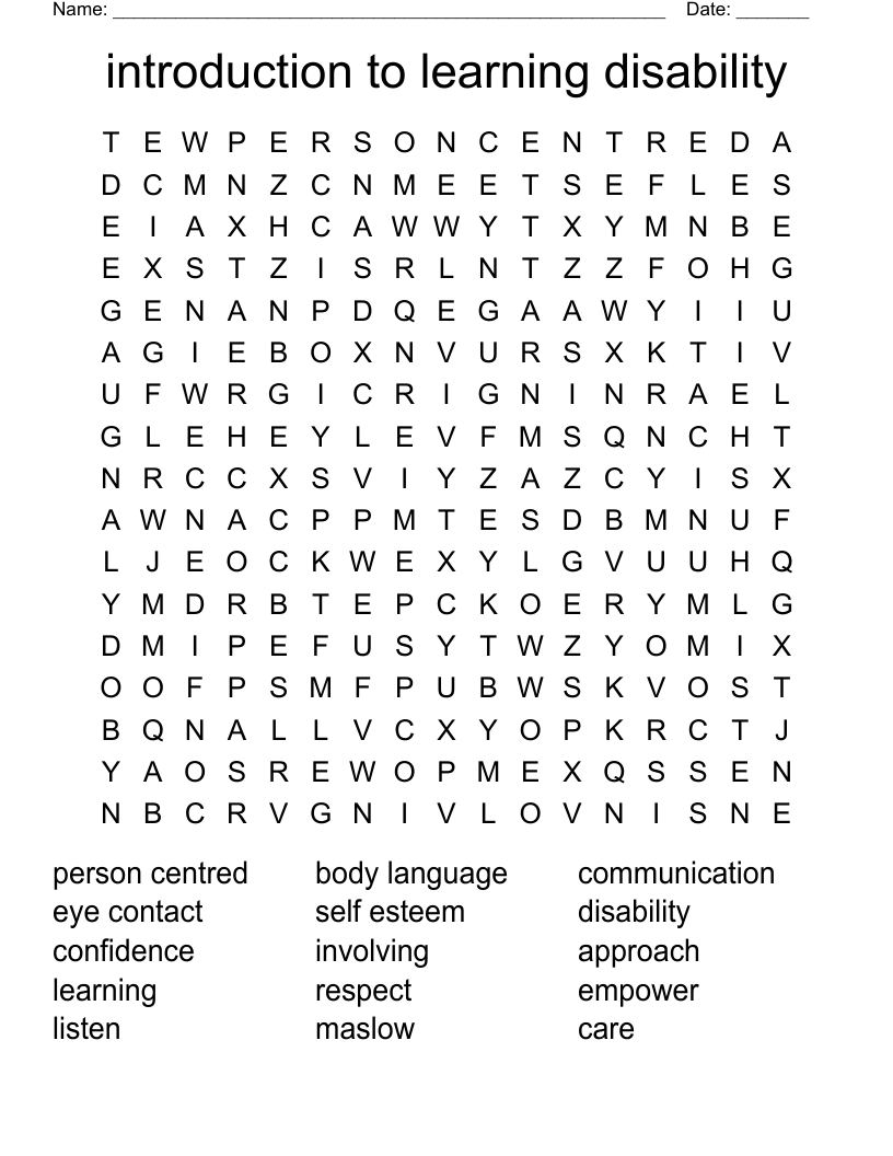 introduction to learning disability Word Search - WordMint