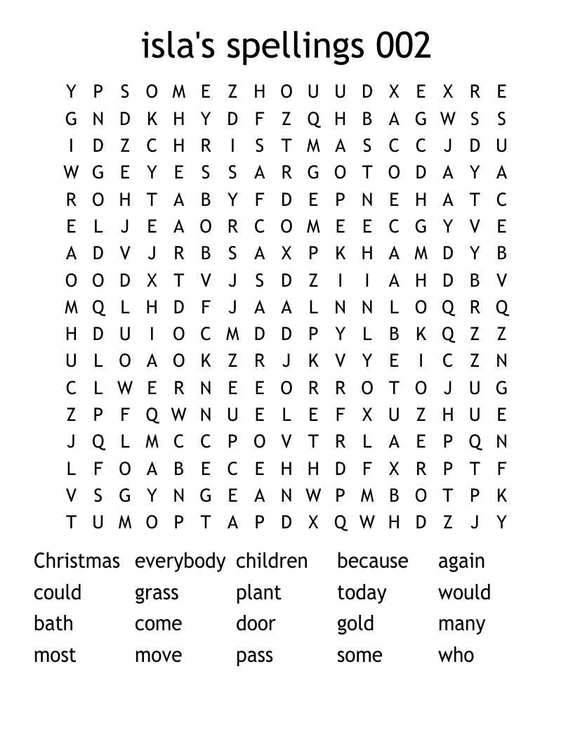 isla's spellings 002 Word Search - WordMint