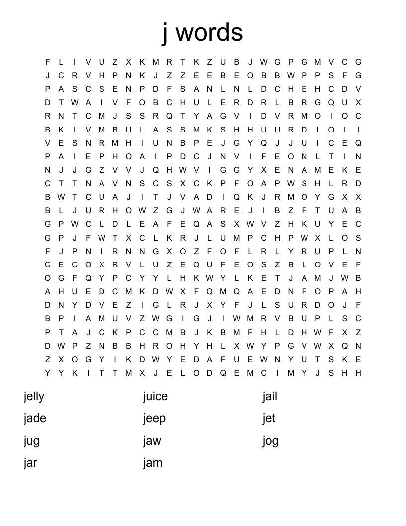 J Words Word Search WordMint