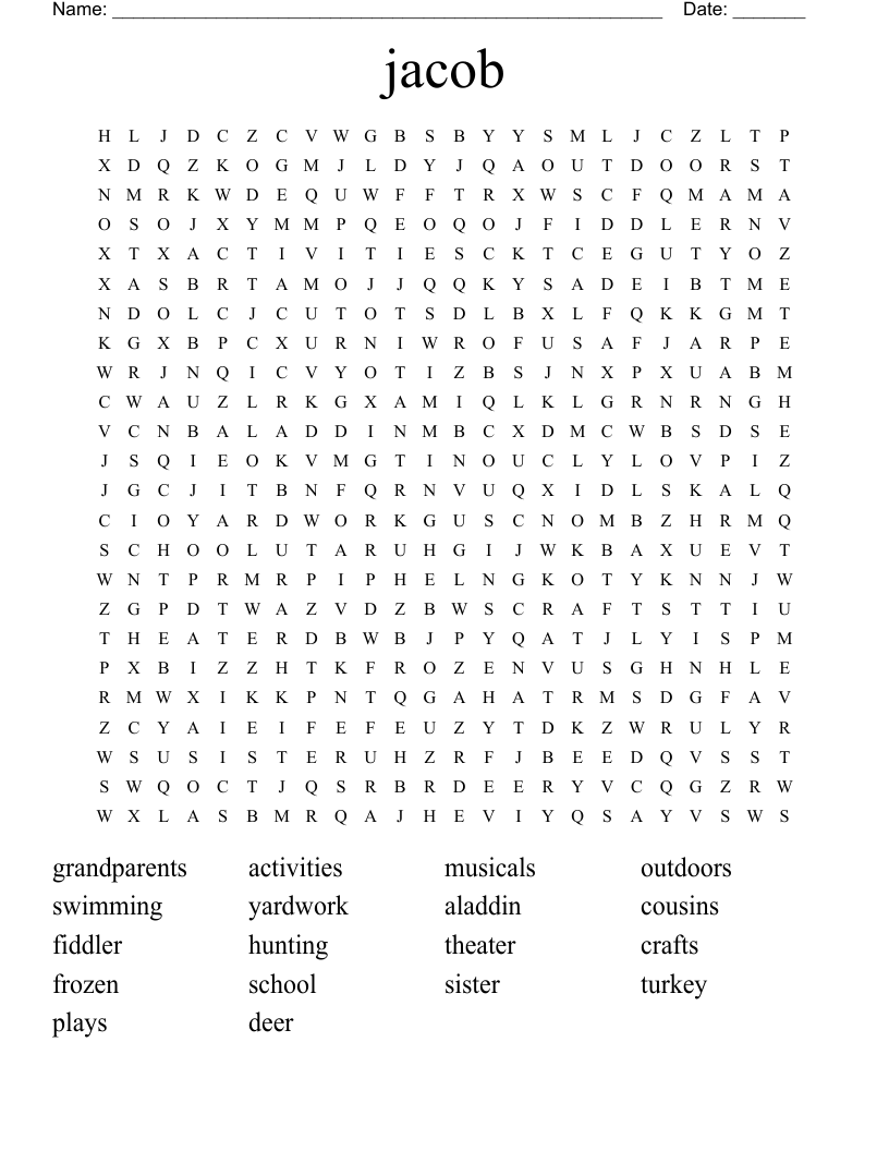 jacob Word Search - WordMint