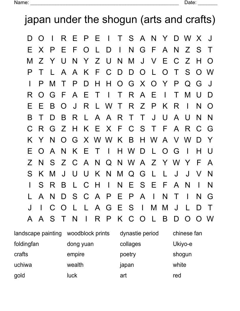 japan under the shogun (arts and crafts) Word Search - WordMint