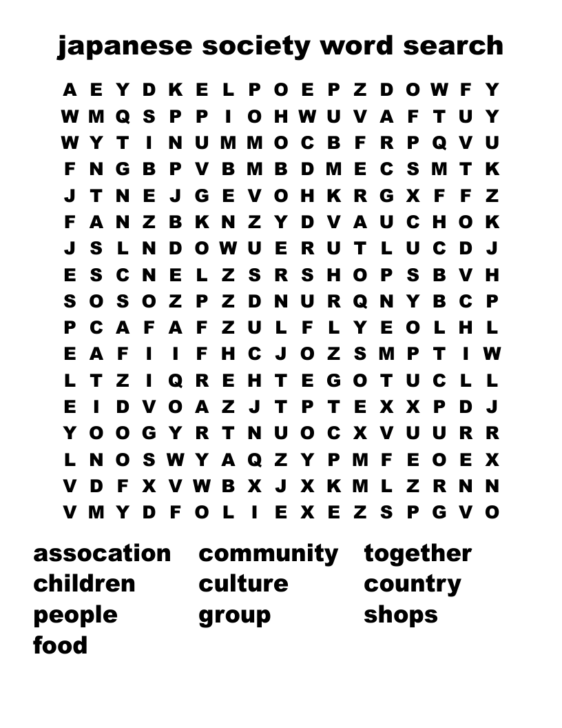 japanese society word search - WordMint