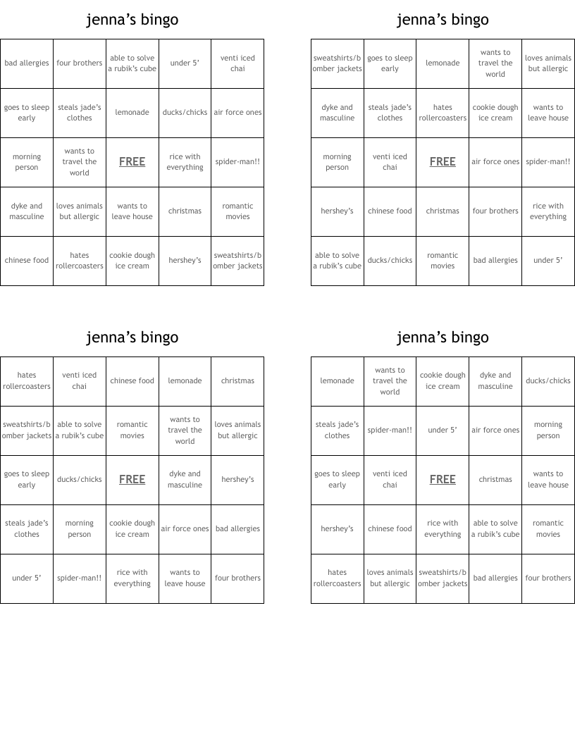 jenna’s bingo - WordMint