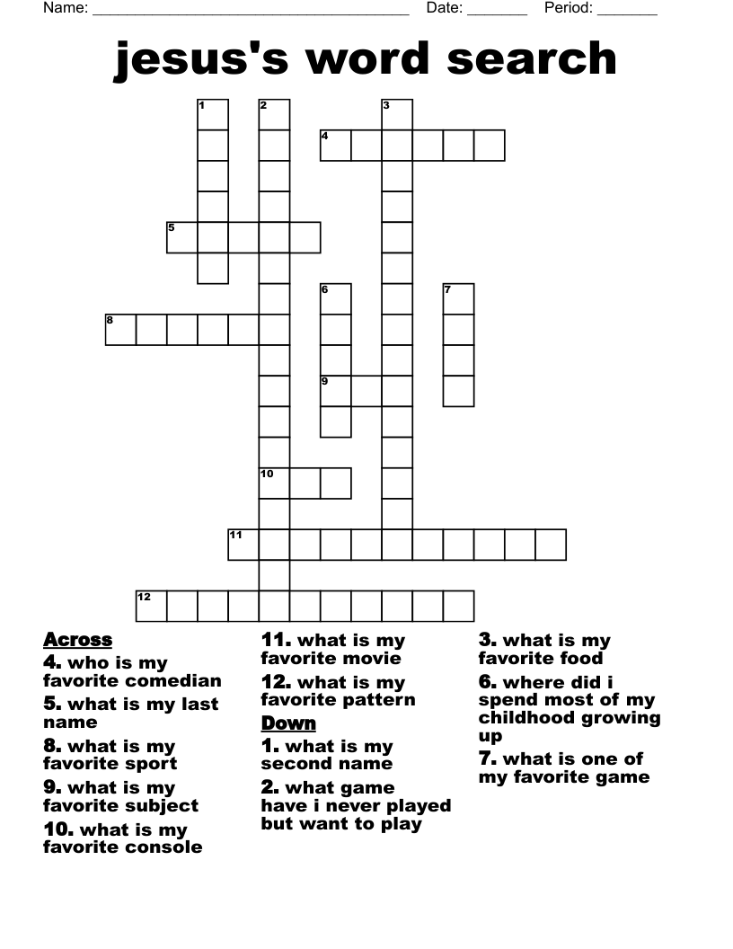 jesus's word search Crossword - WordMint