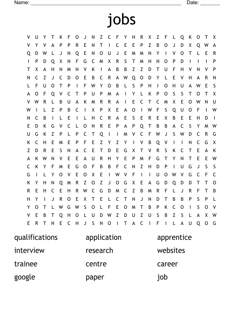Jobs Word Search WordMint