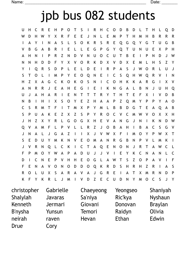 jpb bus 082 students Word Search - WordMint