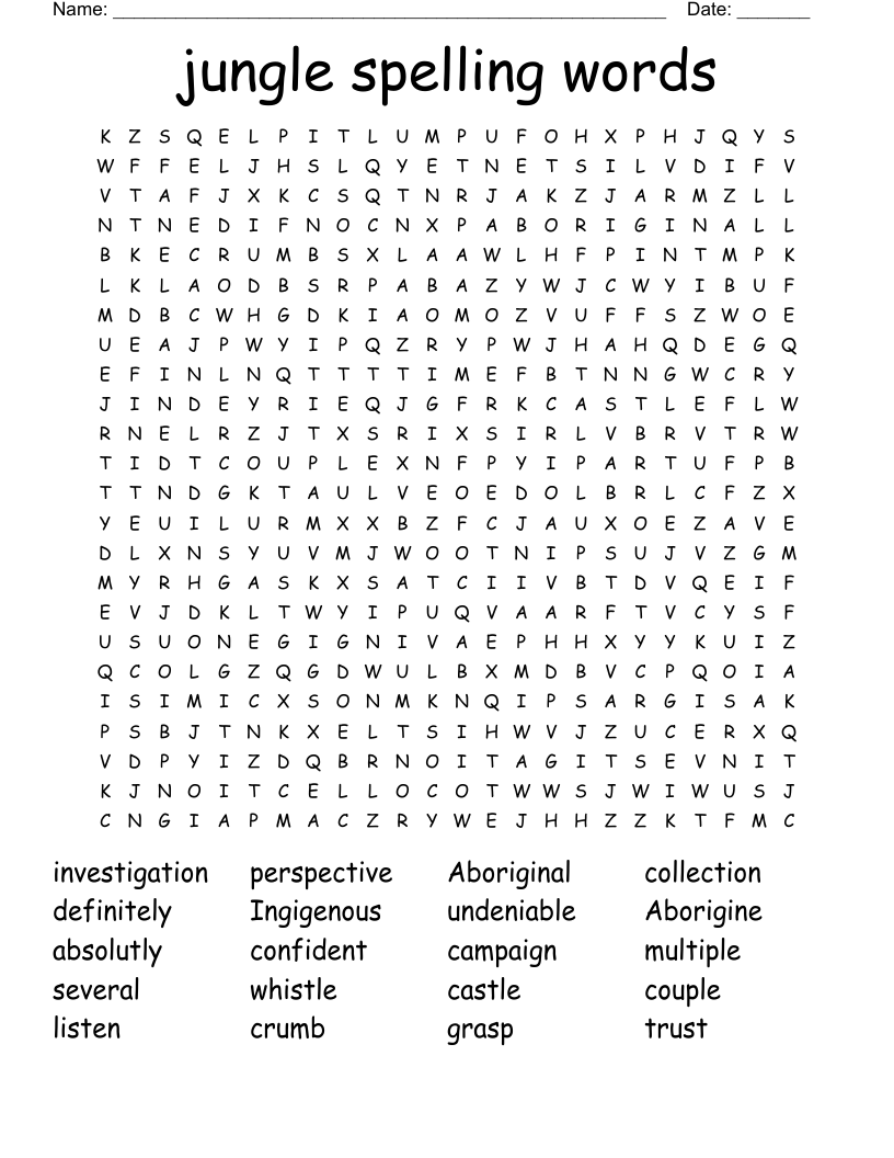 jungle spelling words Word Search - WordMint