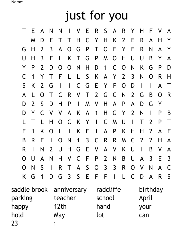 just for you Word Search - WordMint
