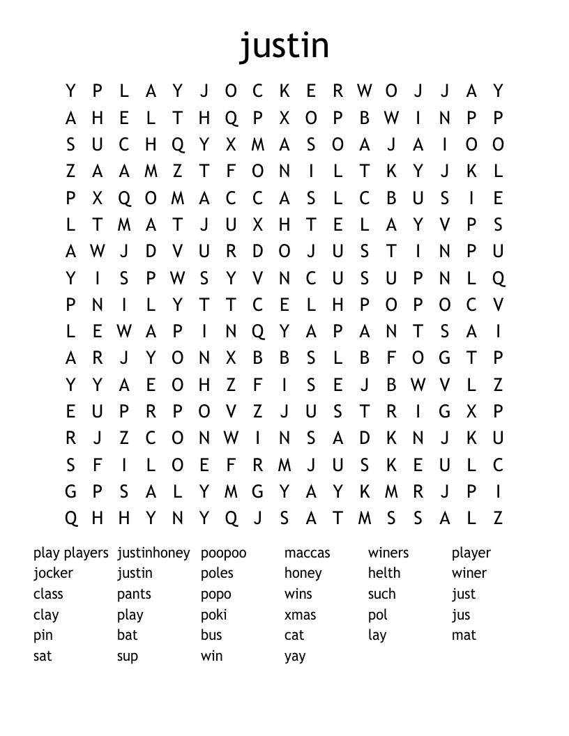 justin Word Search - WordMint