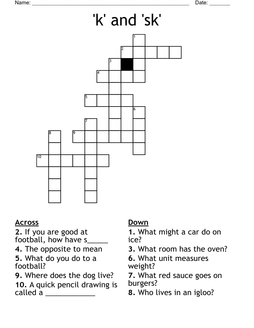 'k' and 'sk' Crossword - WordMint