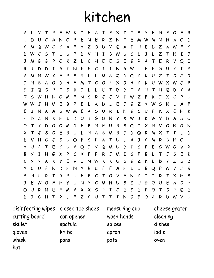 Kitchen Word Search WordMint