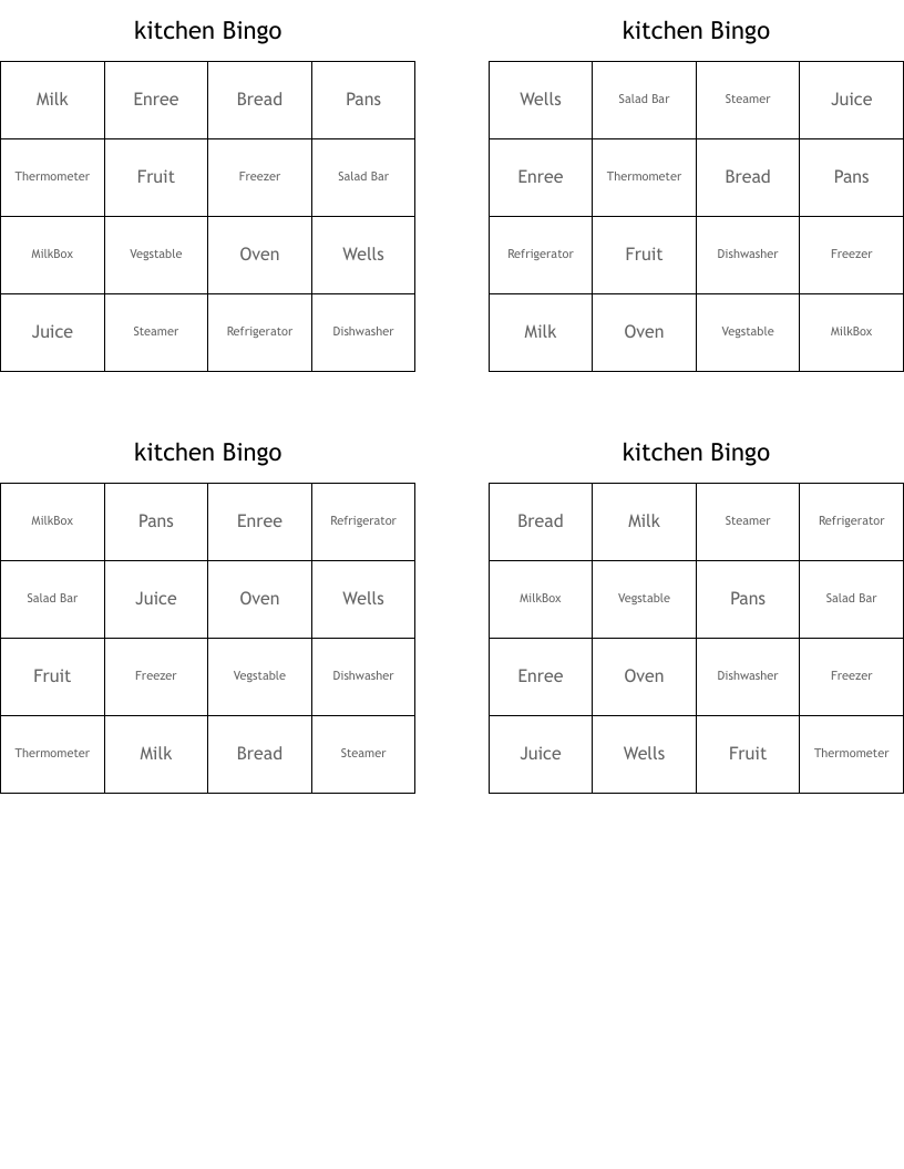 kitchen Bingo - WordMint