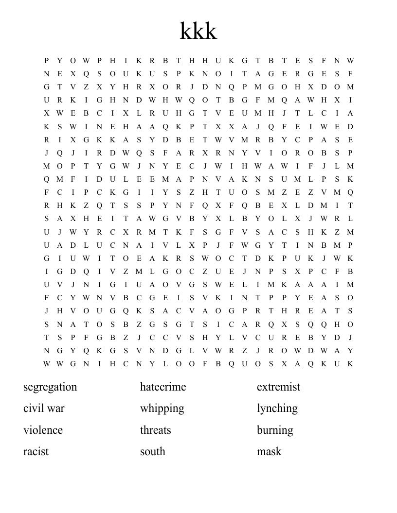 kkk Word Search - WordMint