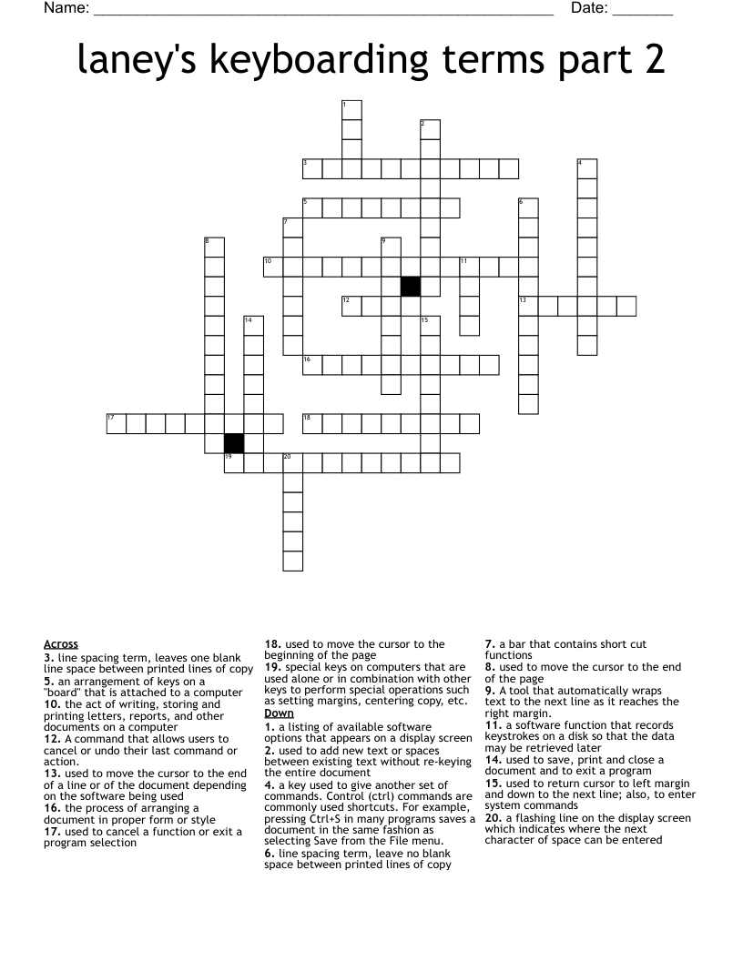 laney's keyboarding terms part 2 Crossword - WordMint