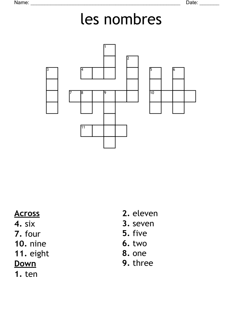 les nombres Crossword - WordMint