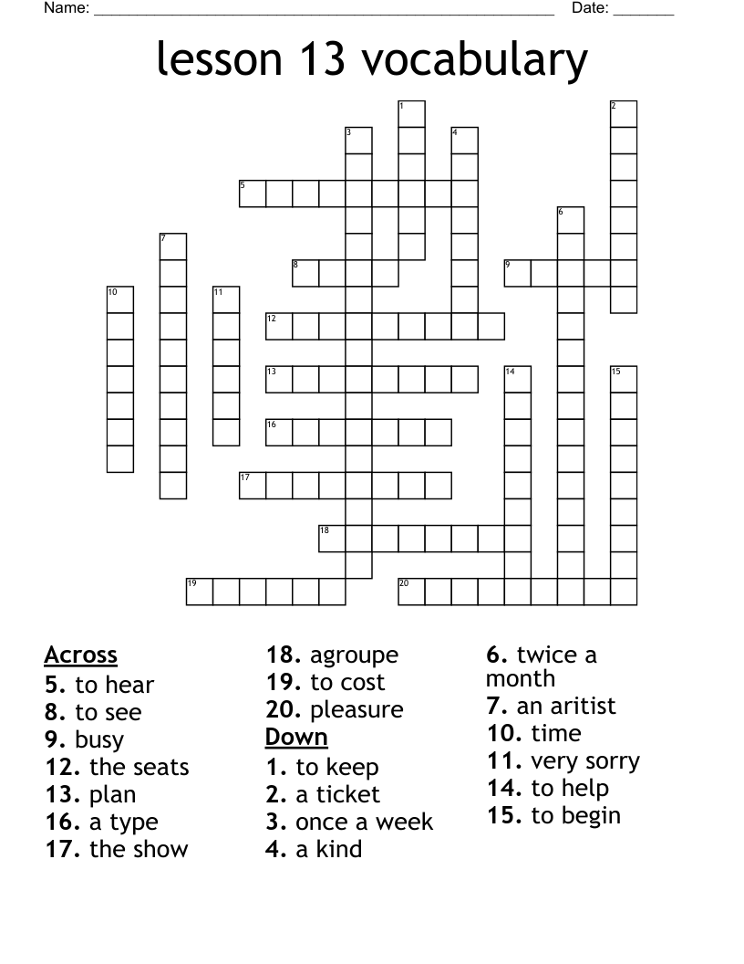lesson 13 vocabulary Crossword - WordMint
