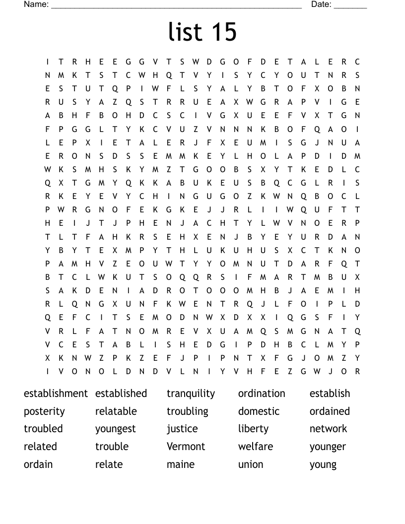 list 15 Word Search - WordMint