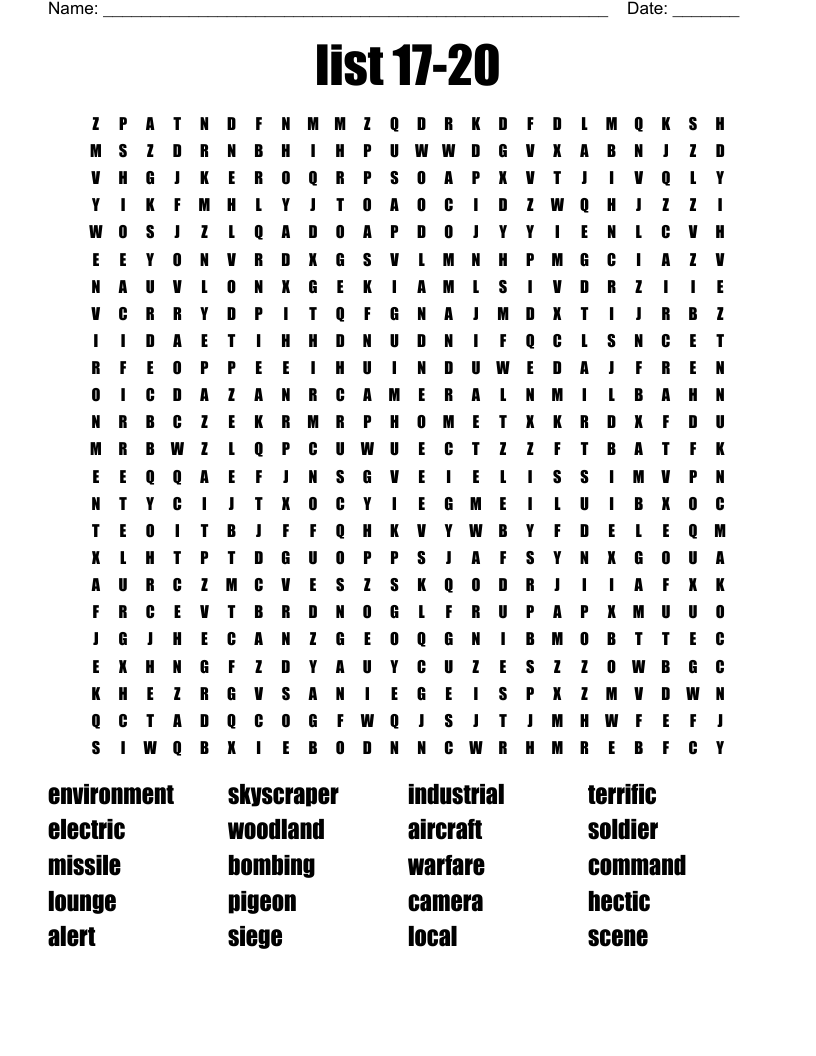 list 17-20 Word Search - WordMint