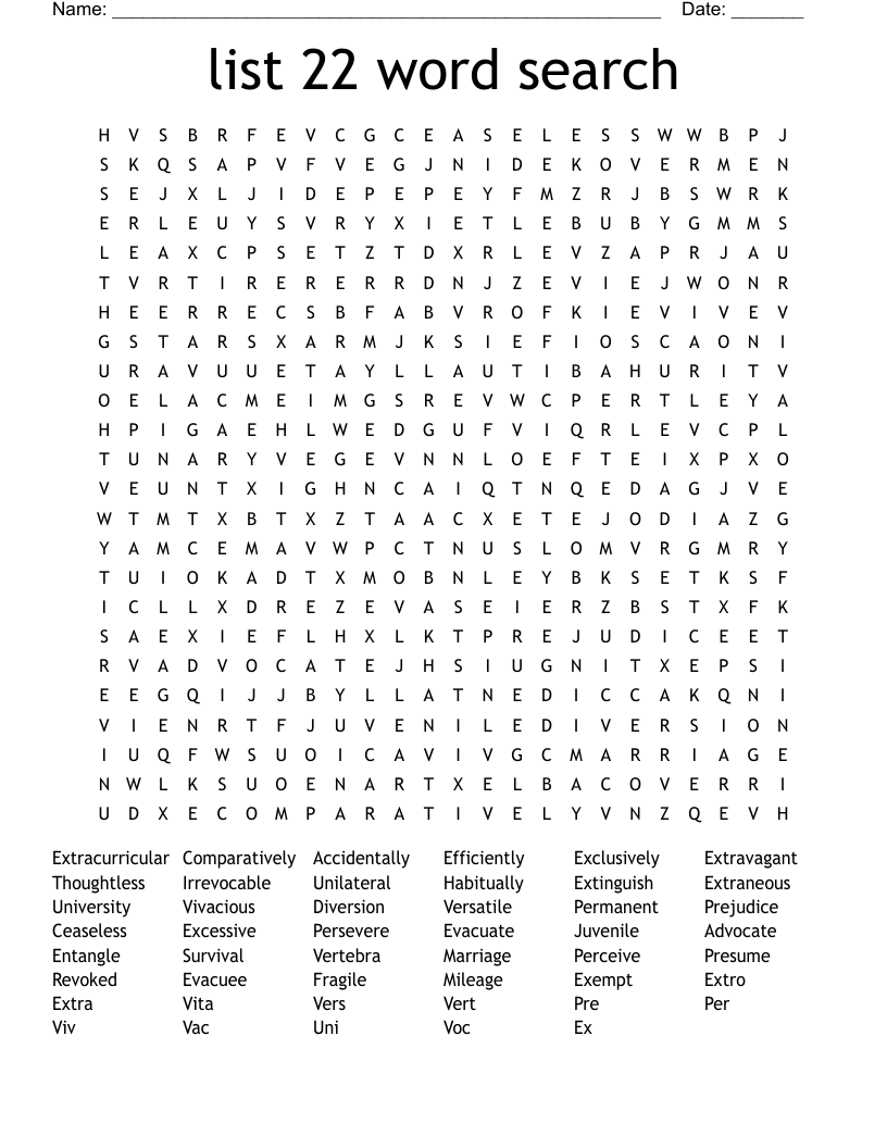 List 22 Word Search WordMint