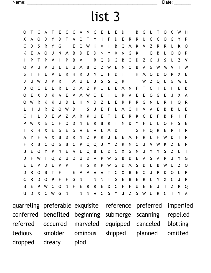 List 3 Word Search WordMint