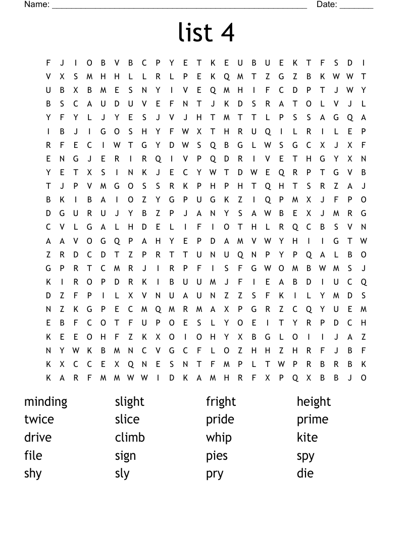 List 4 Word Search WordMint