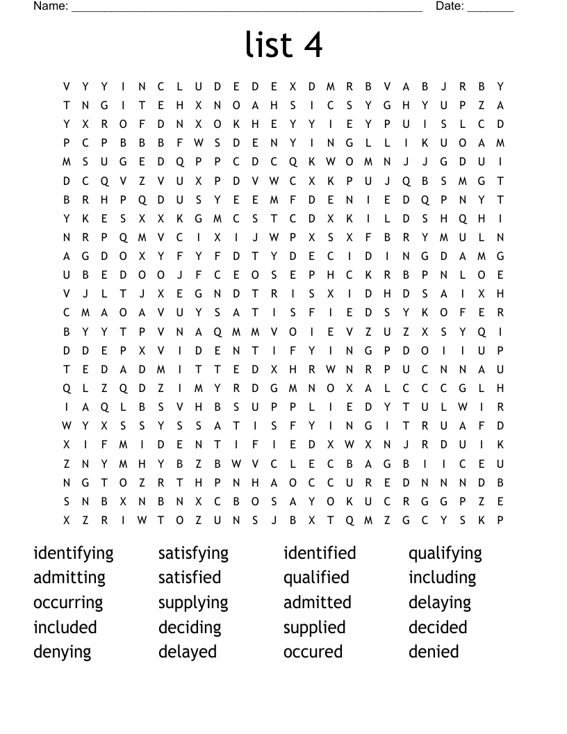 list 4 Word Search - WordMint