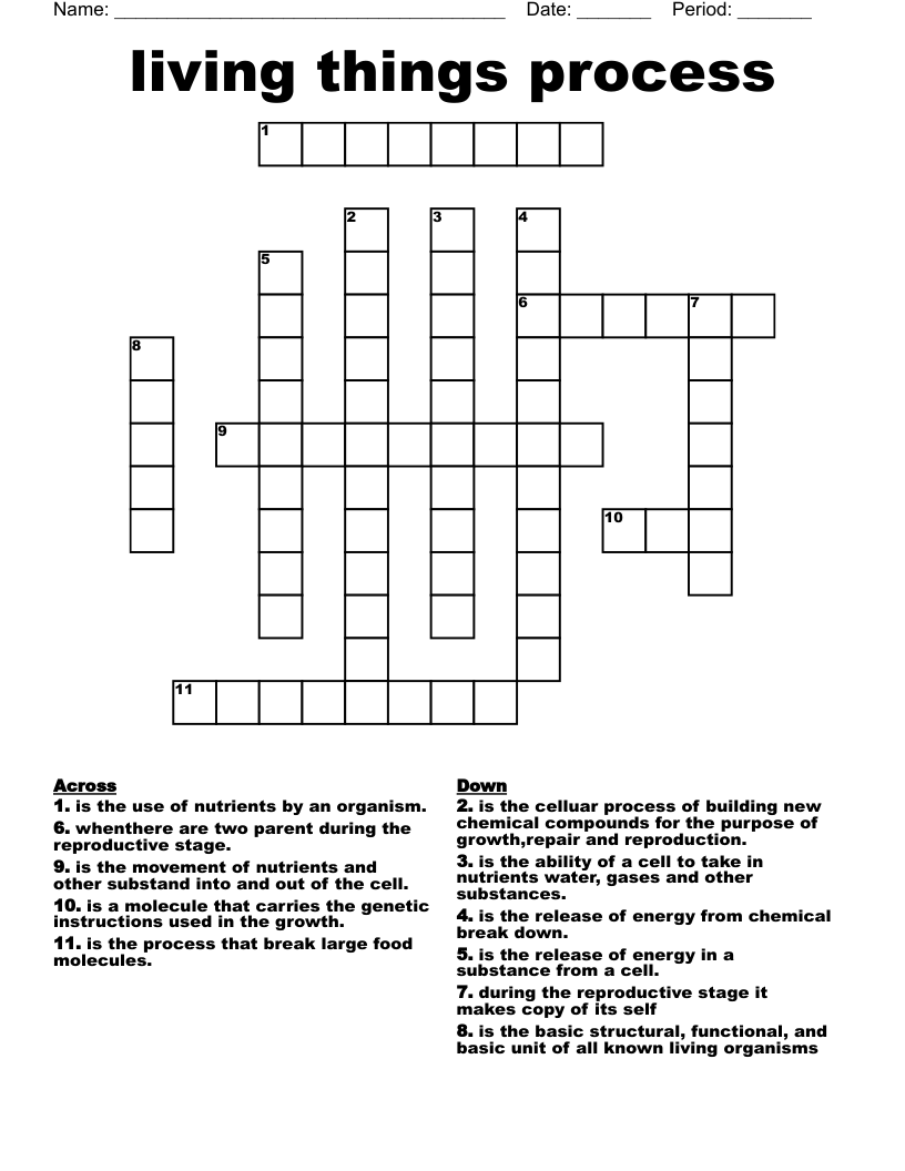 living things process Crossword - WordMint