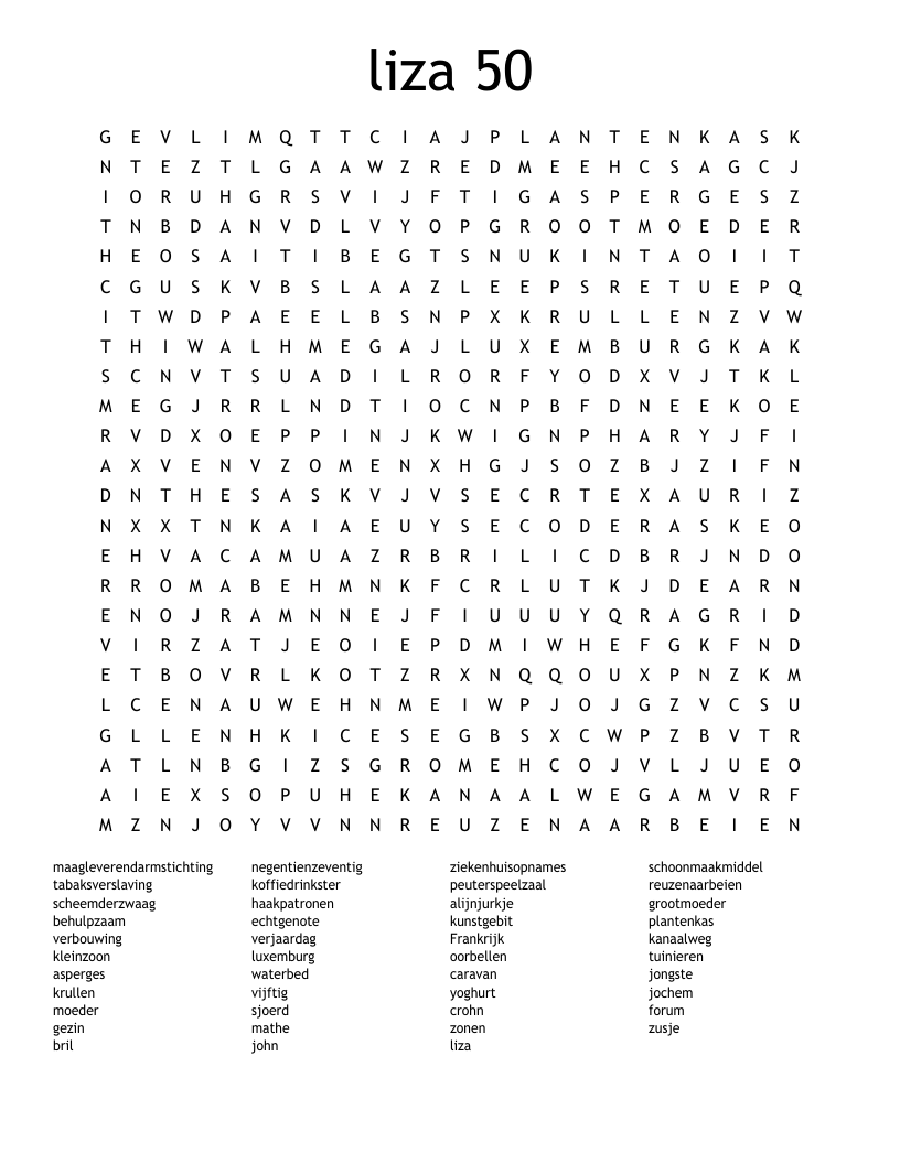 liza 50 Word Search - WordMint