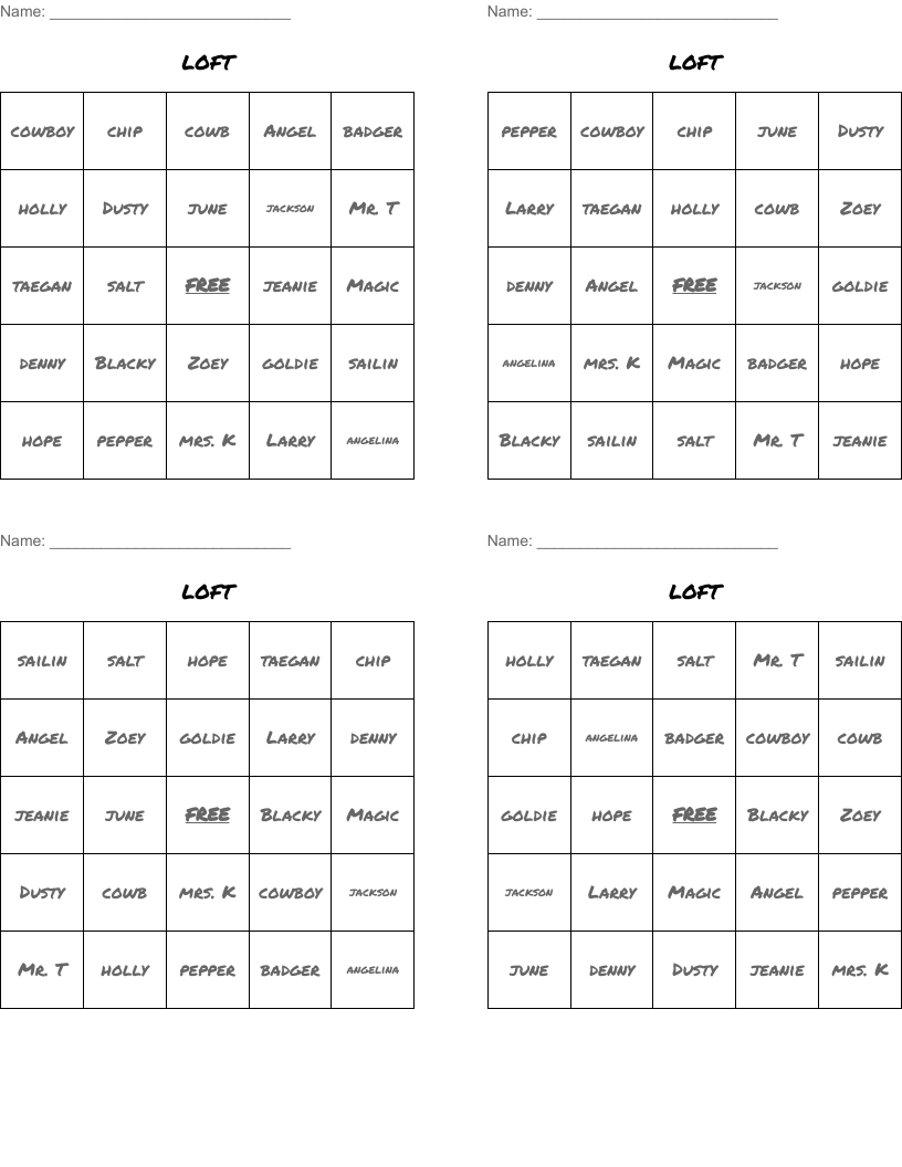 loft Bingo Cards - WordMint