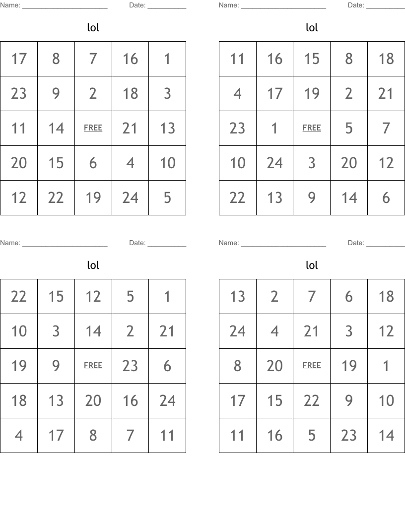 lol Bingo Cards - WordMint