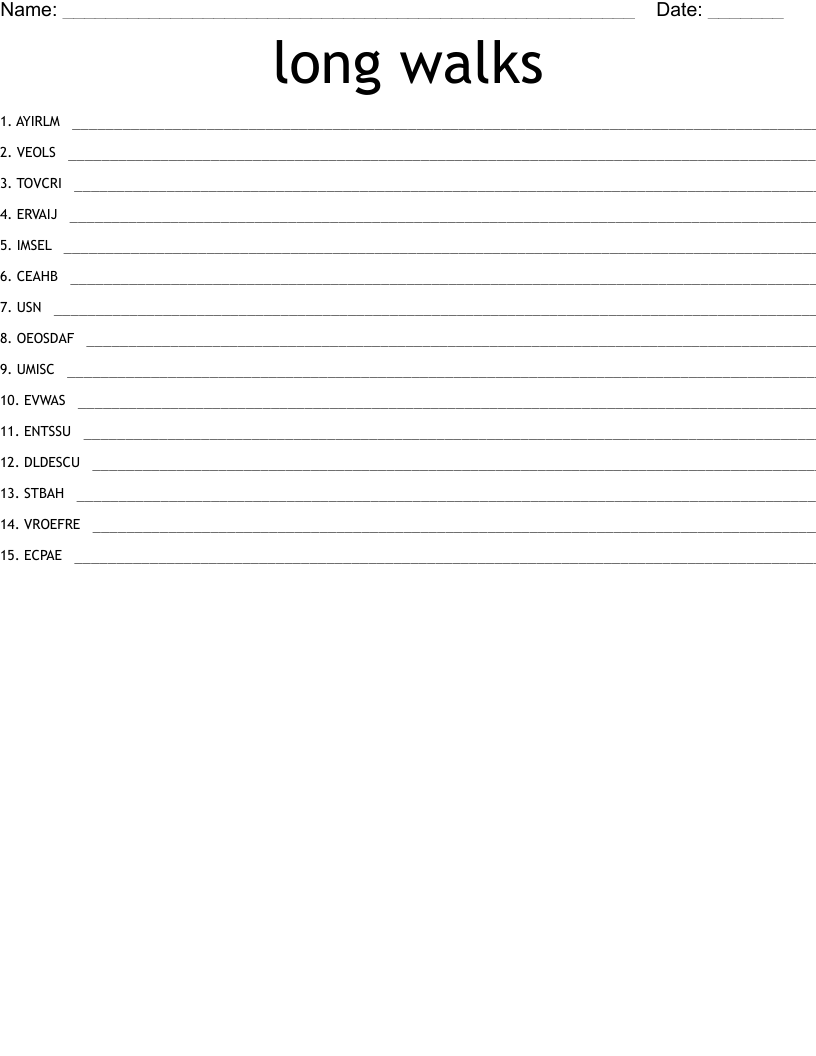 long walks Word Scramble - WordMint