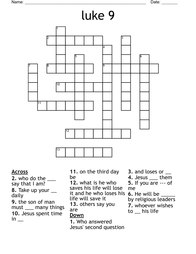 Luke 9 Crossword WordMint