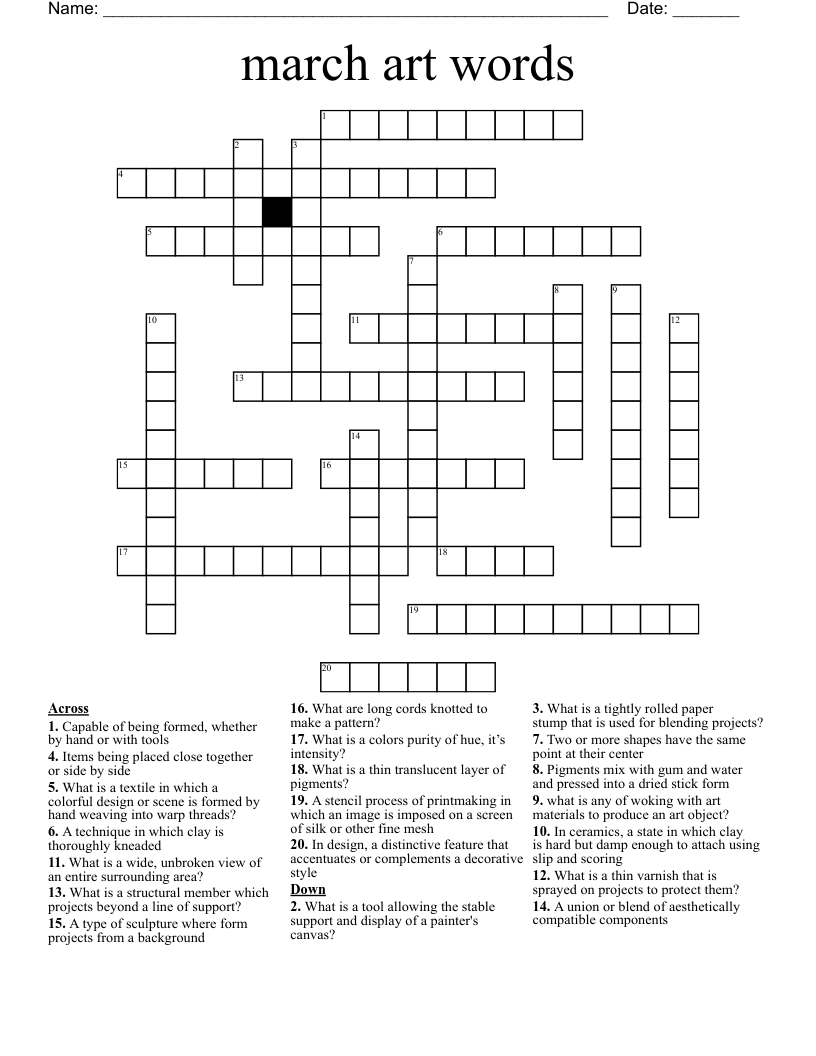 march art words Crossword - WordMint