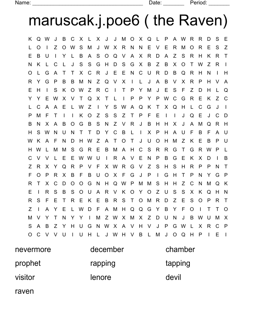 Maruscak j poe6 The Raven Word Search WordMint