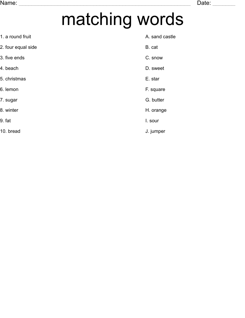 matching words Worksheet - WordMint