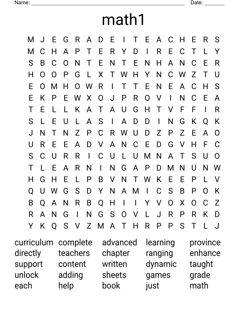 math1 Word Search - WordMint