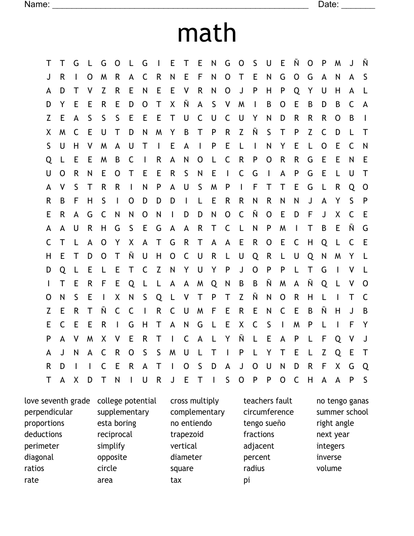 Math Word Search WordMint