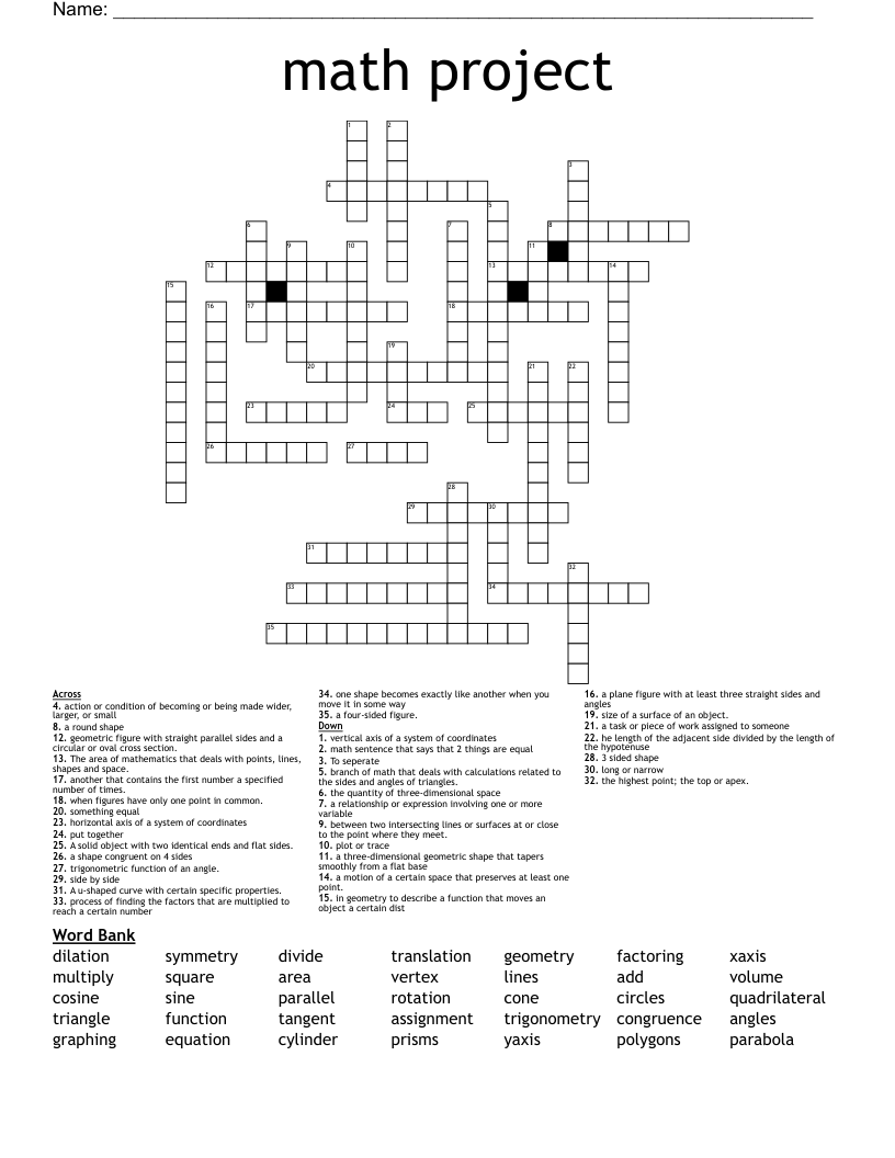 math project Crossword - WordMint