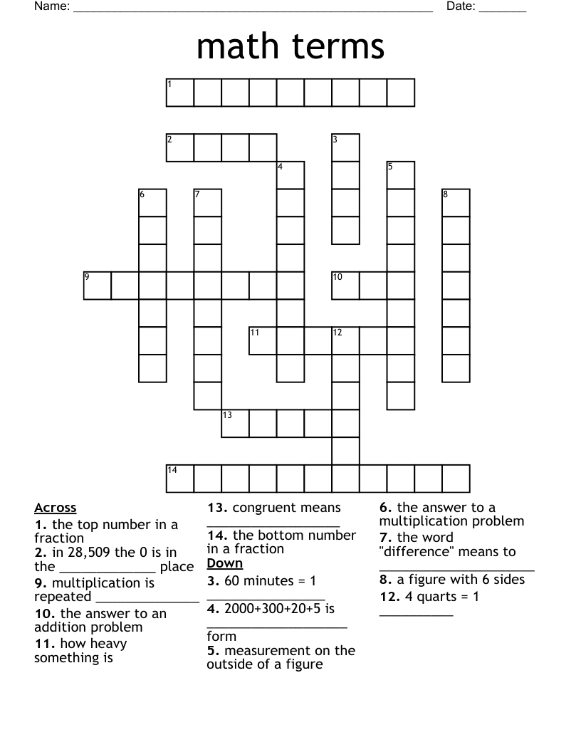 Math Terms Crossword WordMint