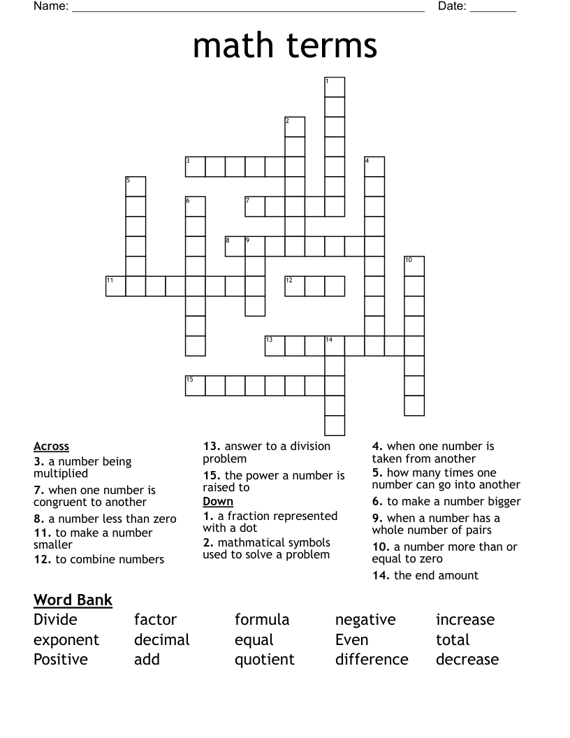 math terms Crossword - WordMint