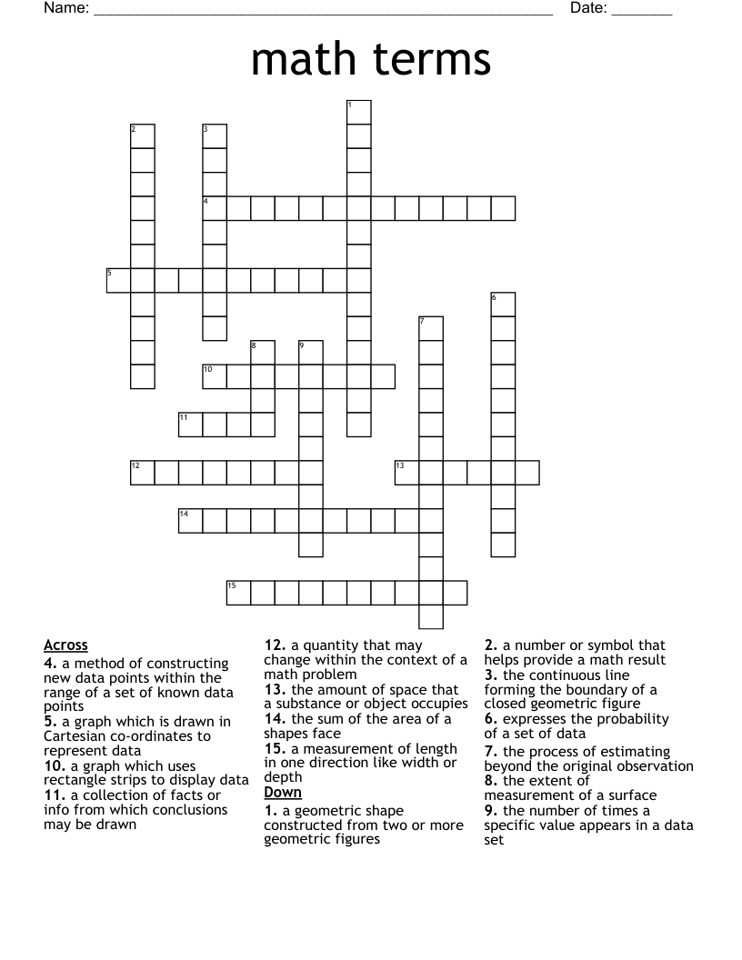 math terms Crossword - WordMint