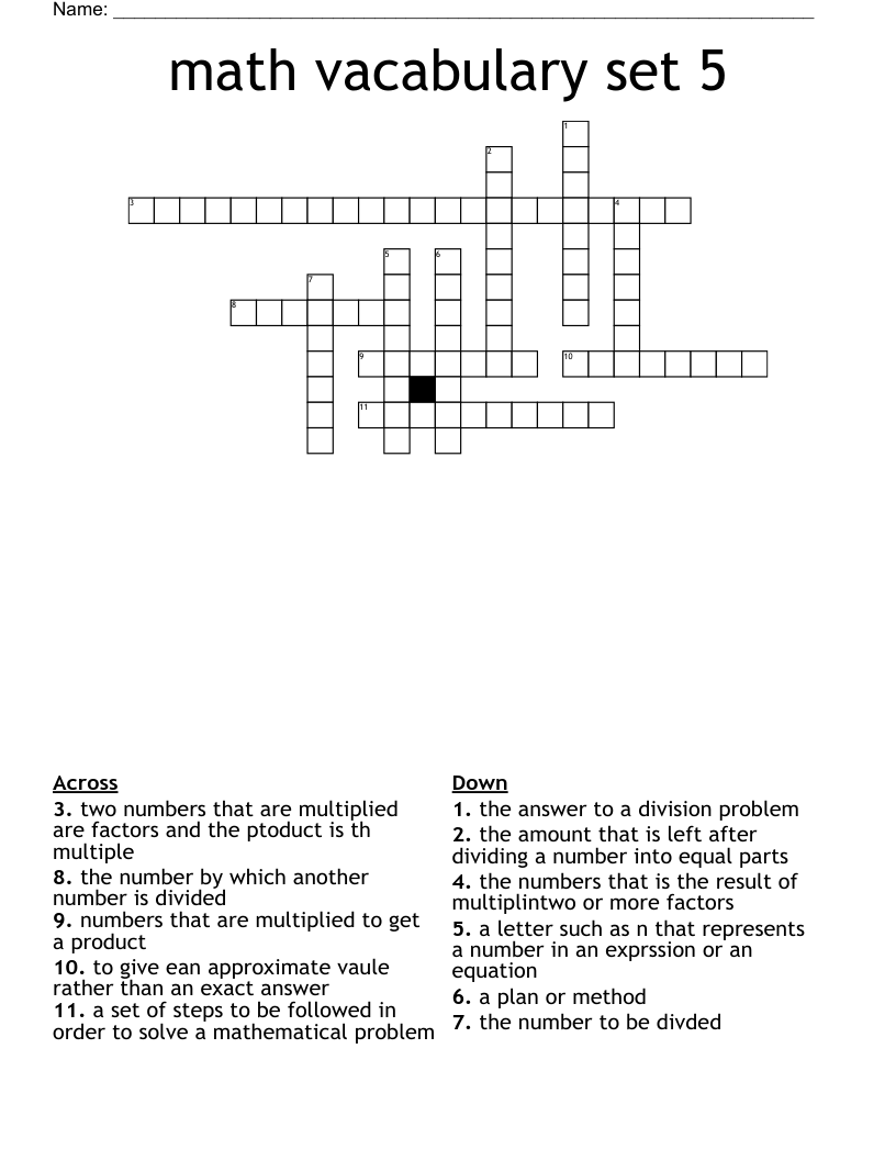 math vacabulary set 5 Crossword - WordMint
