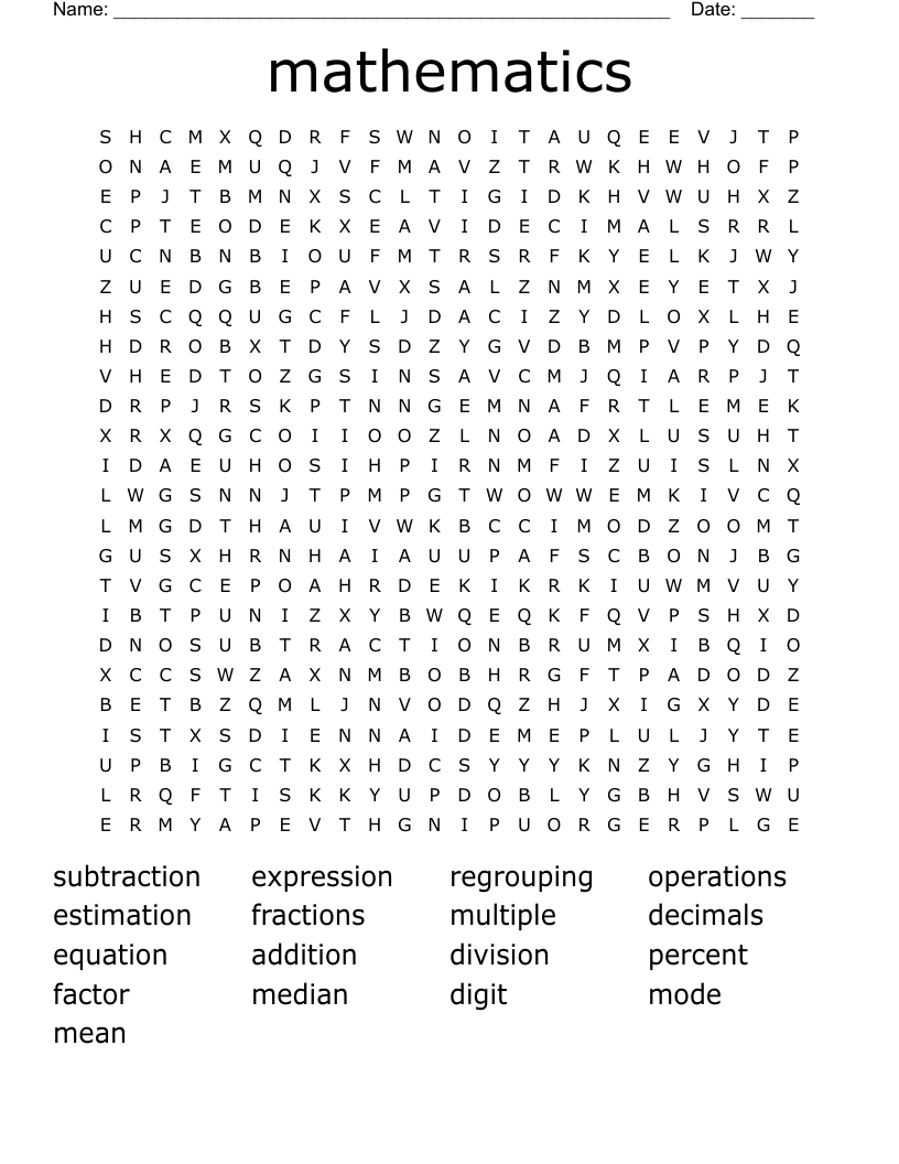mathematics Word Search - WordMint