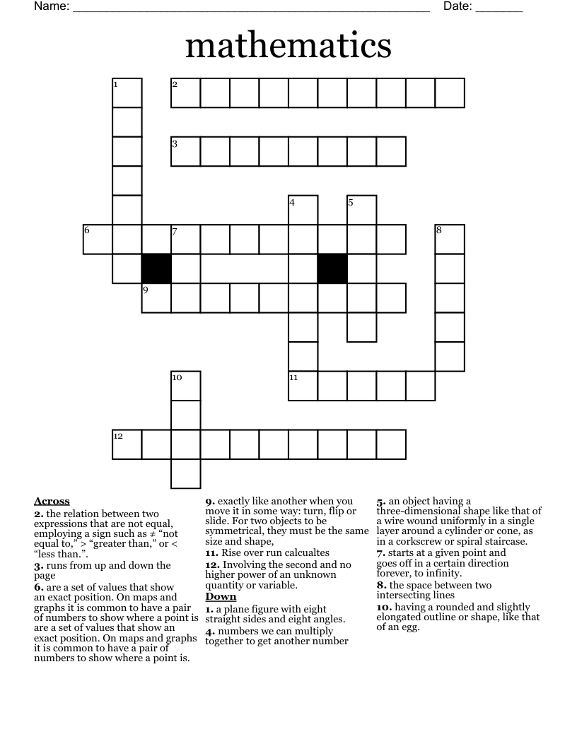 mathematics Crossword - WordMint