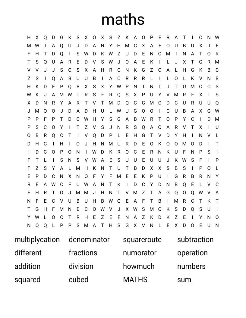 maths Word Search - WordMint
