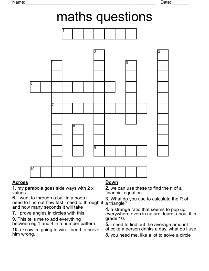 maths questions Crossword - WordMint