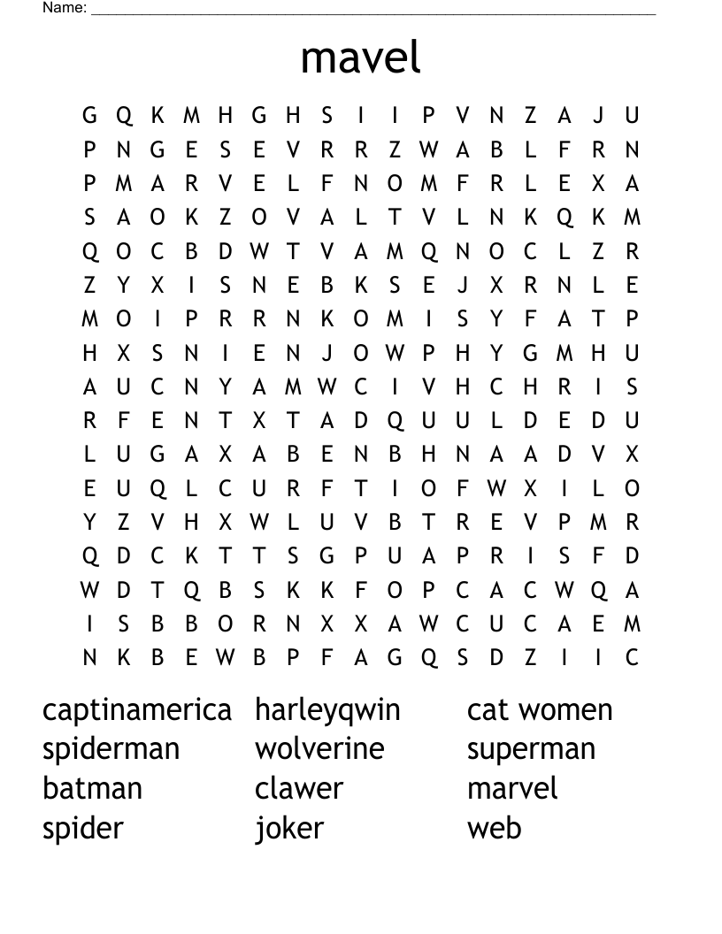 mavel Word Search - WordMint