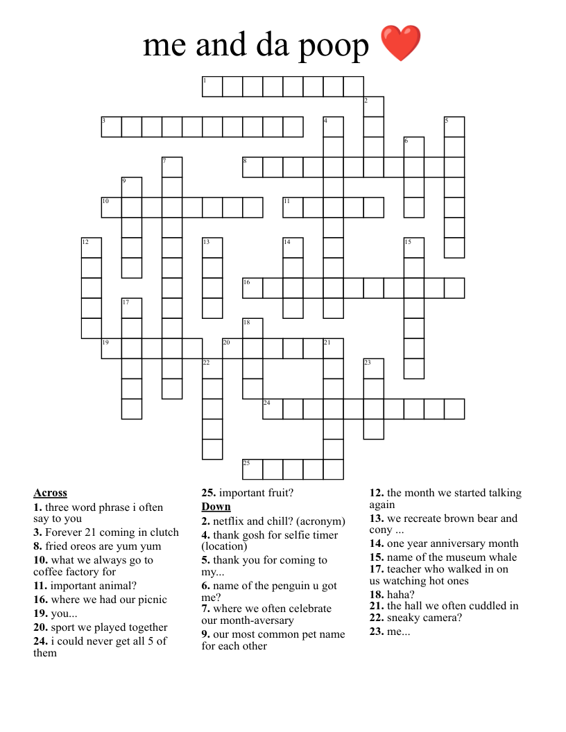 me and da poop ️ Crossword - WordMint